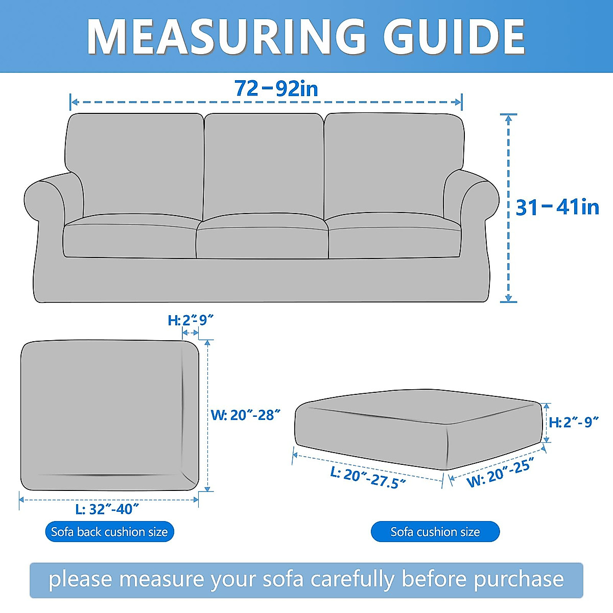 HDCAXKJ Couch Cover 7 Piece Velvet Stretch Dog Sofa Covers for 3 Cushion Couch Soft Magic Fitted Anti Slip T Cushion Sofa Slipcovers 3 Seat Living Room Pet Furniture Protector (Dark Gray, Large)