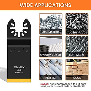 JTWEB 10 PC Titanium Oscillating Multitool Blades, Oscillating Tool Blades Kit for Metal Nails Wood Plastic Hard Material, Oscillating Saw Blades Metal Cutting fit Dewalt Milwaukee Fein Multimaster