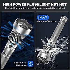 Rechargeable LED Flashlights High Lumens, 900,000 Lumen Brightest Flashlight with 5 Modes and Waterproof, Long Lasting Powerful Handheld Bright Flashlight for Emergencies Camping