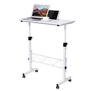 Standing Desk Adjustable Height Portable Mobile Laptop Desk Treadmill Desk for Walk Rolling Wheel Desk Sit to Stand White