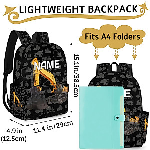 OMFUNS Excavator Truck Customized Kids Backpack for Boys Girls Cool Car Personalized Preschool Toddler Backpack Kindergarten Nursery Bookbag Travel Children School Bag