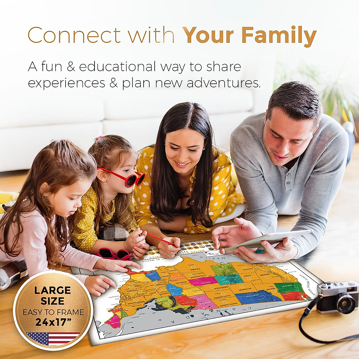 TRIPA TRIPS White Scratch off Map of United States & All 63 US National Parks Poster - Easy-to-Scratch 50 Landmarks & Flags - 24x17 Large Scratch off USA Map + Travel Map Kit - Gift for Travelers