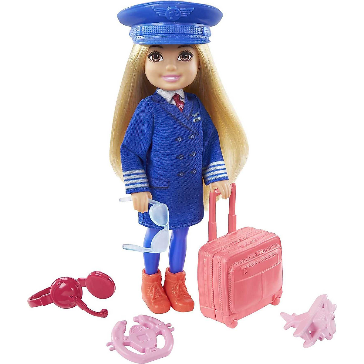 Barbie Chelsea Can Be Playset with Blonde Chelsea Pilot Doll (6-in), Luggage, Headset, Cockpit Wheel, Mini Plane, Glasses, Great Gift for Ages 3 Years Old & Up