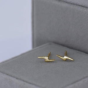 18K Gold Vermeil Tiny Gold Lightning Bolt Stud Earrings