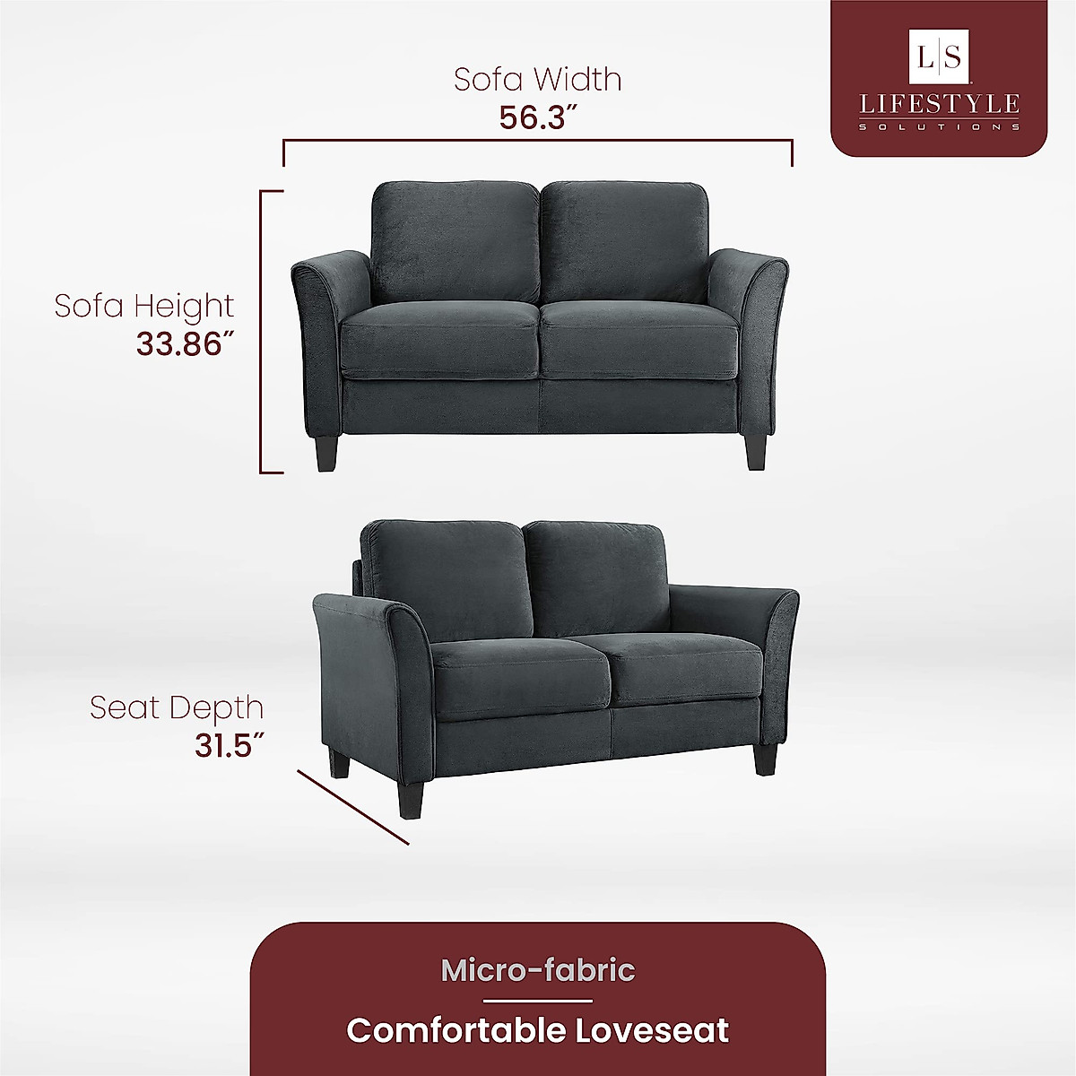 Lifestyle Solutions Austin Loveseat, Light Slate Grey