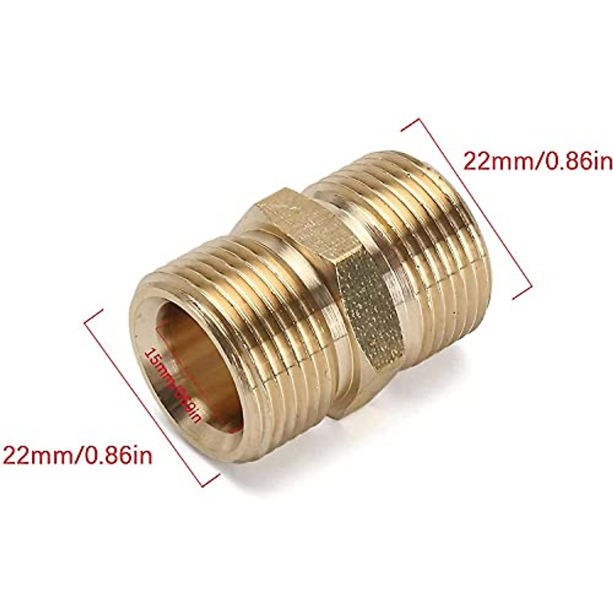 M22 Pressure Washer Hose Coupler，M22 Metric Male Thread Fitting 15mm Male X 15mm Male Pressure Washer Hose Extension Adapter, Solid Brass, 4500 PSIconnectorsM22 (1pack)