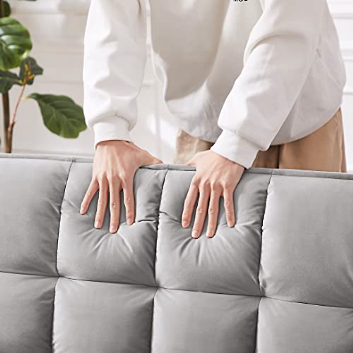 ERYE Twin Light Gray Velvet 2 Pillows Both Side Pockets, 55.2"