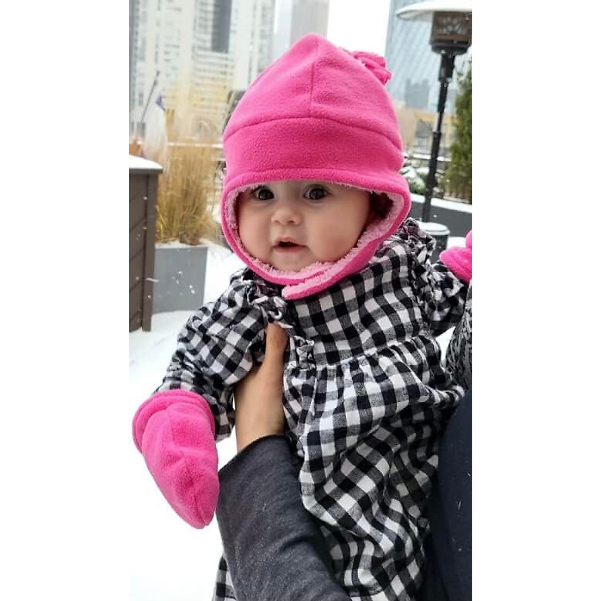 N'Ice Caps Toddler Baby Winter Hat Mitten Set - Kids Boys Girls Gloves Fleece Sherpa Lined (Black Infant, 12-18 Months)