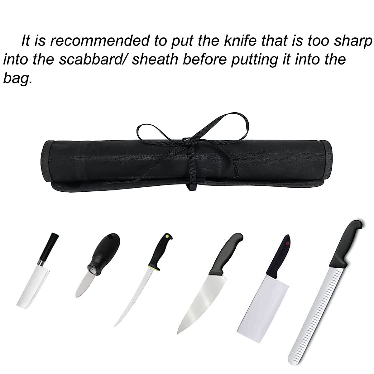 JOINDO Knife Roll Bag, Chef’s Knife Roll Bag, Heavy Duty Chef Knife Roll Bag with 6 Slots, Waxed Canvas Knife Bag Roll, Knife Pouch Holder for Home Kitchen Travel Camping