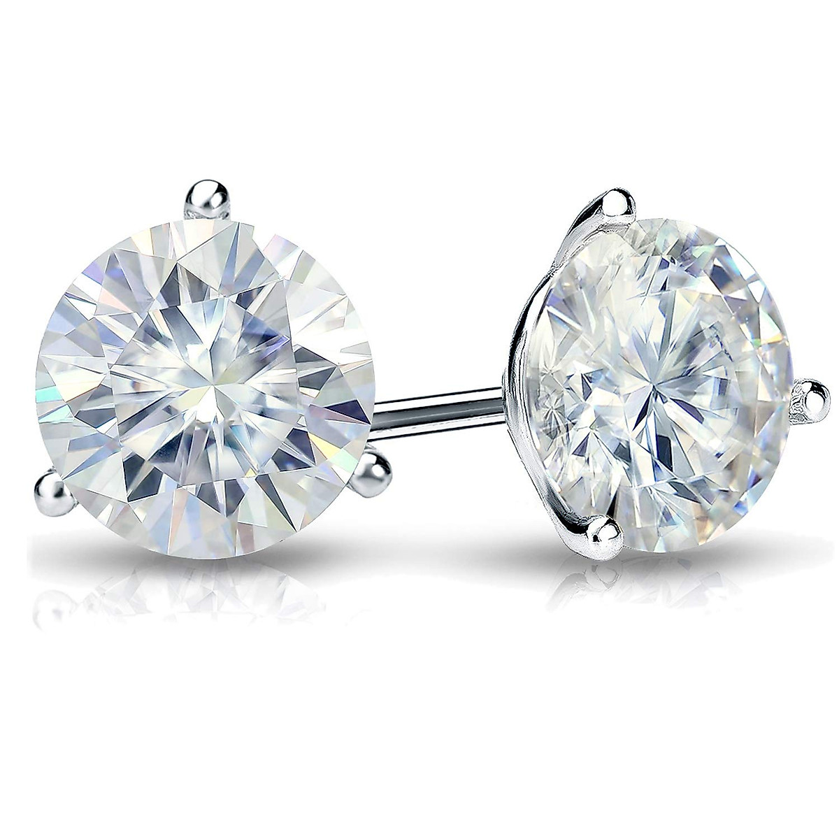 3 1/2 Carat Moissanite Round Stud Earrings for Women in 14k White Gold (J-K, TGW, 8 mm) 3-Prong Martini Push Back by Diamond Wish