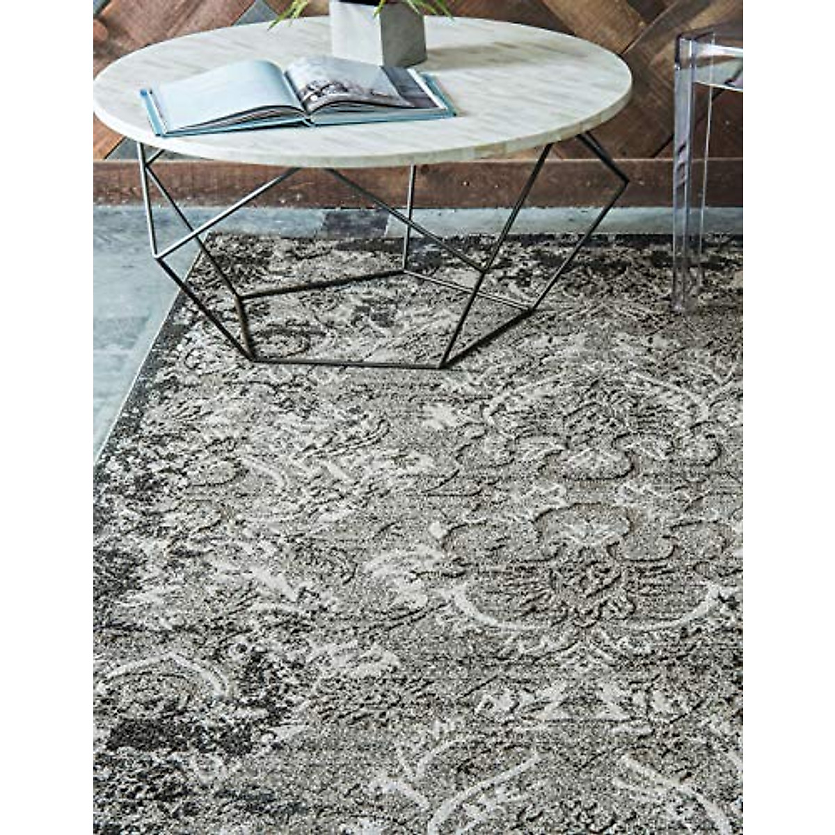 Unique Loom Outdoor Botanical Collection Area Rug - Manchester (9' x 12' 2" Rectangle, Light Gray/ Black)