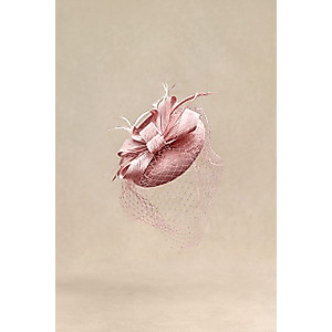 BABEYOND Fascinators Hat Veil Feather Hair Clip Tea Party Kentucky Pillbox Derby Bridal for Wedding Nude Pink