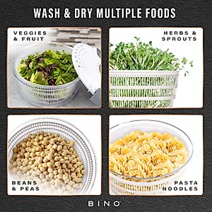 BINO | Salad Spinner - 4.2 Qt | Large Manual Lettuce Spinner with Secure Lid Lock & Built-in Draining System | Salad Spinner with Salad Bowl | Fruit & Vegetable Basket Colander | Kitchen Gadgets