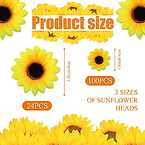 WILLBOND 124 Pieces Fake Sunflowers 3.5 Inch and 1.6 Inch Artificial Sunflower Heads Fabric Floral for Home Decoration Wedding Decor Bride Holding Flowers Garden Craft Art Decor
