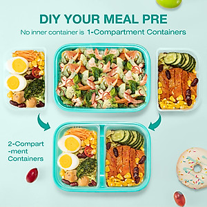 Glotoch Meal Prep Containers Reusable,38OZ 1or2 Compartment To Go Containers, Double Use as Divided Plastic Food Prep Containers with Lids for Lunch, Microwave&Freezer Safe, BPA-Free,30 Packs, Teal
