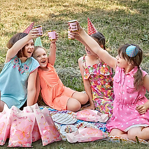 Teling 50 Pcs Butterfly Gift Bags Plastic Small Pink Butterfly Candy Bags Butterfly Birthday Goodie Bag with Die Cut Handle for Butterfly Theme Party Gift Wrapping Supplies Decor, 7 x 10 Inch