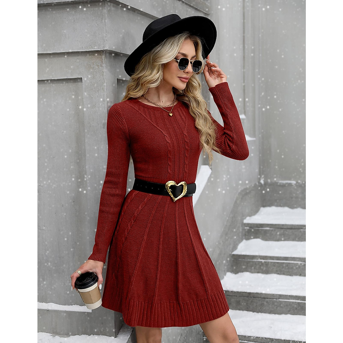 Maisolly Green Sweater Dresses Ladies Comfy Lightweight Warm Pullover Oversized Winter Dress Burgundy L
