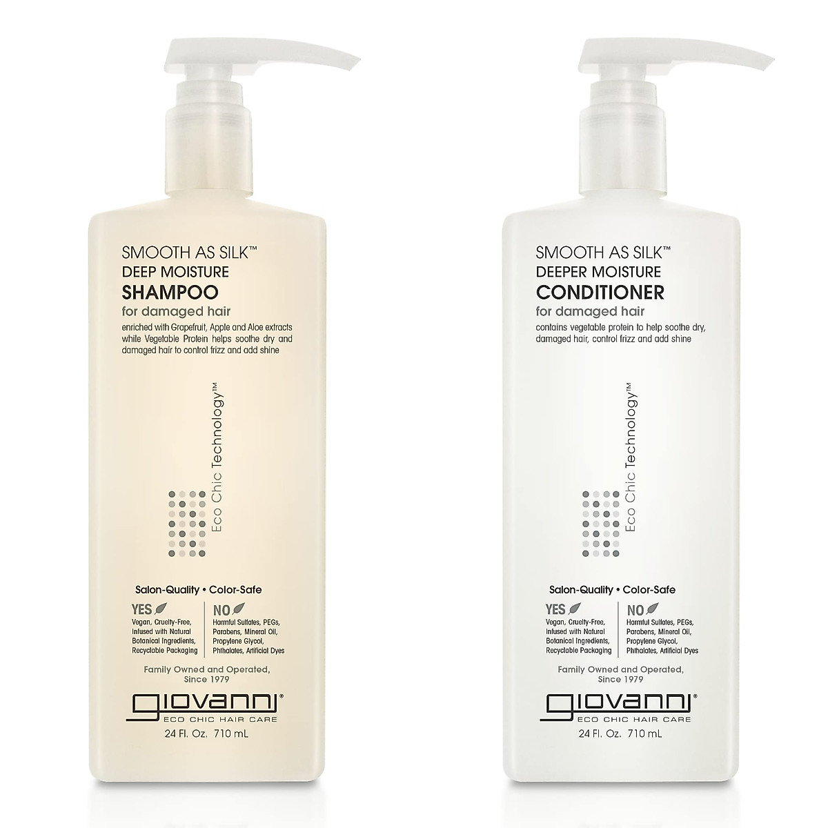 GIOVANNI HAIR CARE PRODUCTS Giovanni Smooth as Silk Deeper Moisture Shampoo & Conditioner Set, 24 Oz. Calms Frizz, Detangles, Wash & Go, Co Wash, No Parabens, Color Safe, 24 fluid_ounces