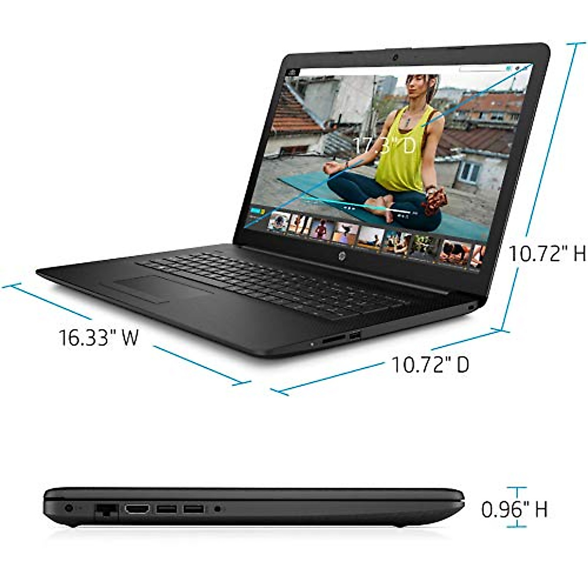 HP Newest 17.3" Laptop Intel i3 1005G1 8GB 1TB HDD Jet Black Windows 10 Home in S Mode with GS HDMI Cable