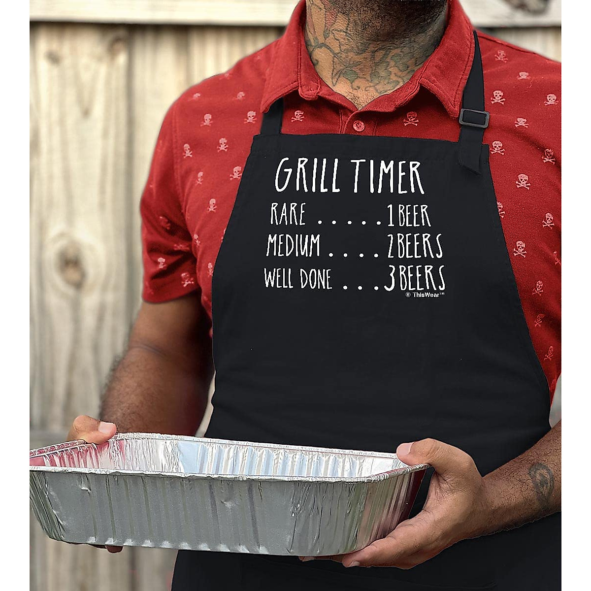 Funny Aprons for Men Grill Timer Beer Count Funny Grilling Apron Two Pocket Man Apron Black [PPP]