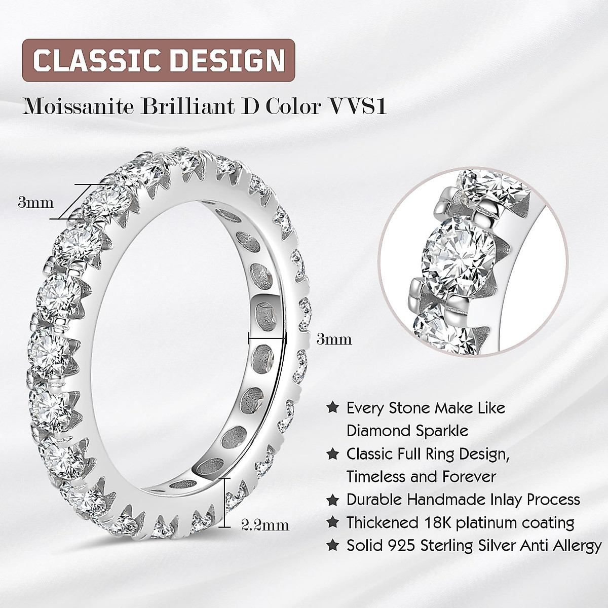 SecreTalk 2.2ct Moissanite Engagement Promise Ring for Women - Diamond Wedding Band 925 Sterling Silver D Color VVS with Certificate of Authenticity (6)