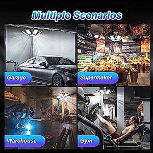 LED Garage Lights 120W LED Shop Light with 6 Ultra Bright Adjustable Panels Led Lights for Garage Light Deformable Ceiling Lights for Garage Attic Basement E26 E27 Base
