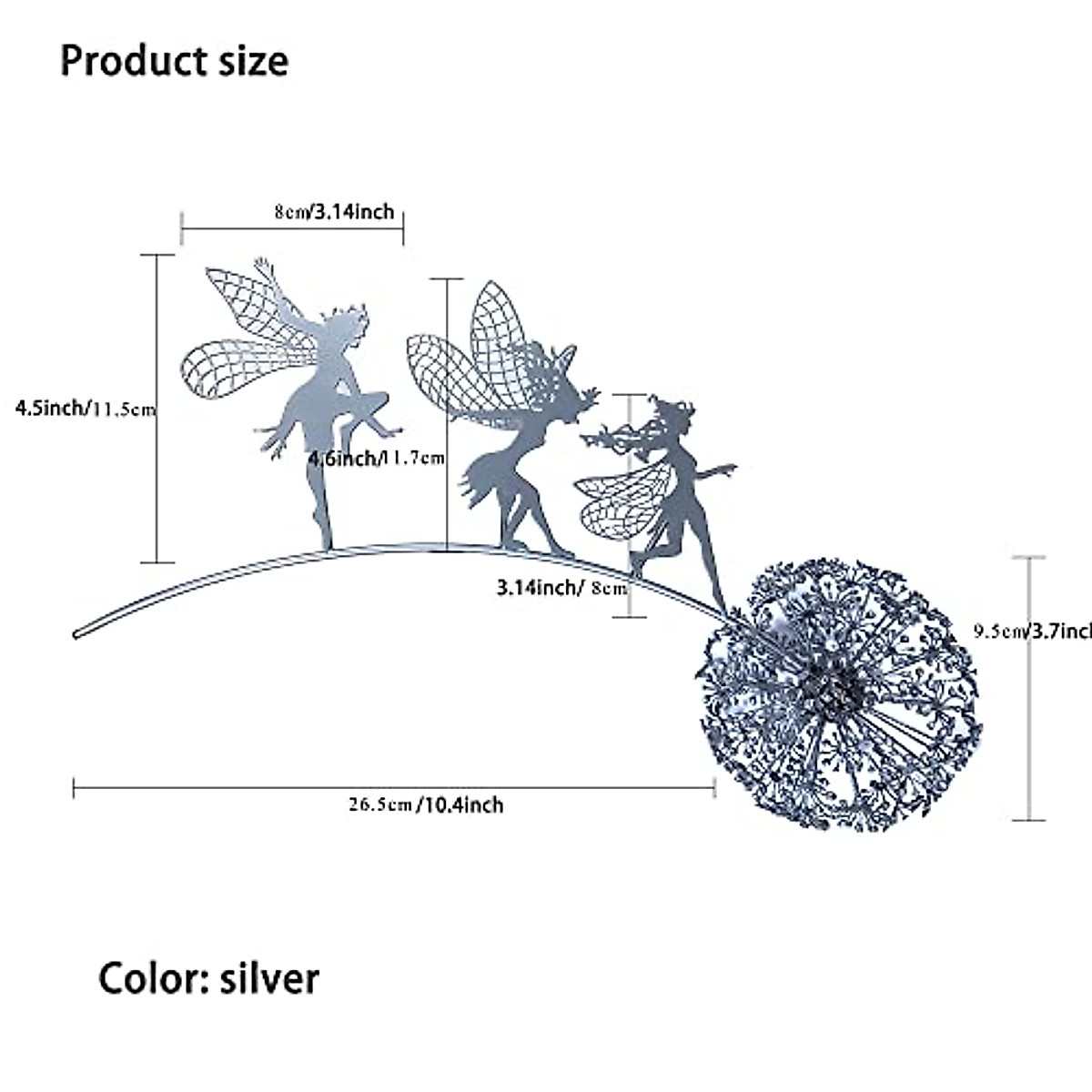 BLUWTE Garden Fairy Decoration Stake Fairy Dancing with Dandelion Metal Fairy Stick Garden Miniature Sculptures Lawn Landscape Sculpture Decoration (B)