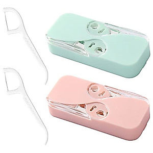 JIBIACB Dental Floss Portable Case/ Dispenser Automatic Dental Floss Picks Cases for Teeth Cleaning,Specialized Floss (Pink+Green)
