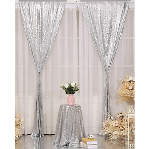 Poise3EHome Silver Sequin Backdrop Curtains, 2 Panels Silver Sequin Backdrop, 2FTx8FT Sequin Curtains for Party Wedding Sequence Backdrop