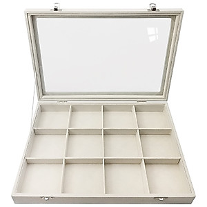 BesyPro 12 Grids Bracelet Organizer Box Ice Velvet Bangles Jewelry Storage Tray with Transparent Lid (Beige)