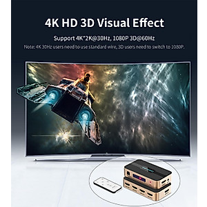 VENTION HDMI Switch 5 in 1 Out 4K@30Hz HDMI Selector Switch with IR Remote HDMI 1.4 HDCP 1.4 Support 4K HD 3D 1080P 2160P HDMI Switch Box for Roku, Apple TV, PS5/4/3, Fire Stick