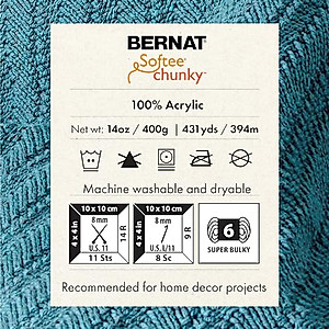 Bernat Softee Chunky BB Faded Denim Yarn - 1 Pack of 14oz/400g - Acrylic - #6 Super Bulky - 431 Yards - Knitting/Crochet