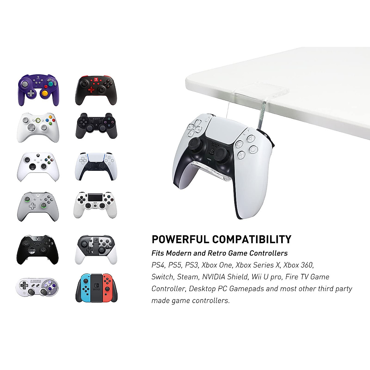 OAPRIRE Under Desk & Desktop Controller Holder Gaming Accessories (2 Pack), Universal Controller Stand for PS5 PS4 Xbox ONE STEAM PC (Crystal Clear)