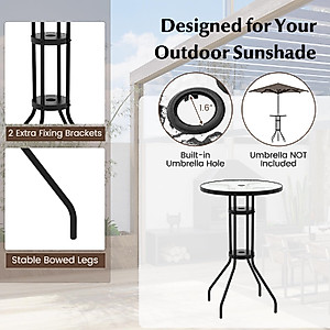 Giantex 3 PCS Outdoor Bistro Set, Patio Bar Table with 2 Folding Chairs, Round Bar Table with Tempered Glass Top & 1.6" Umbrella Hole, Easy Assembly, for Patio, Poolside, Yard, Beige