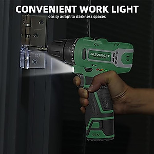 ALTOCRAFT Power Drill Cordless 12V Max,3/8" Small Electric Screwdriver Driver Tool Kit w/Battery & Charger,Keyless Chuck,Variable-Speed,LED Work Light,Compact and Lightweight for DIY Home Use