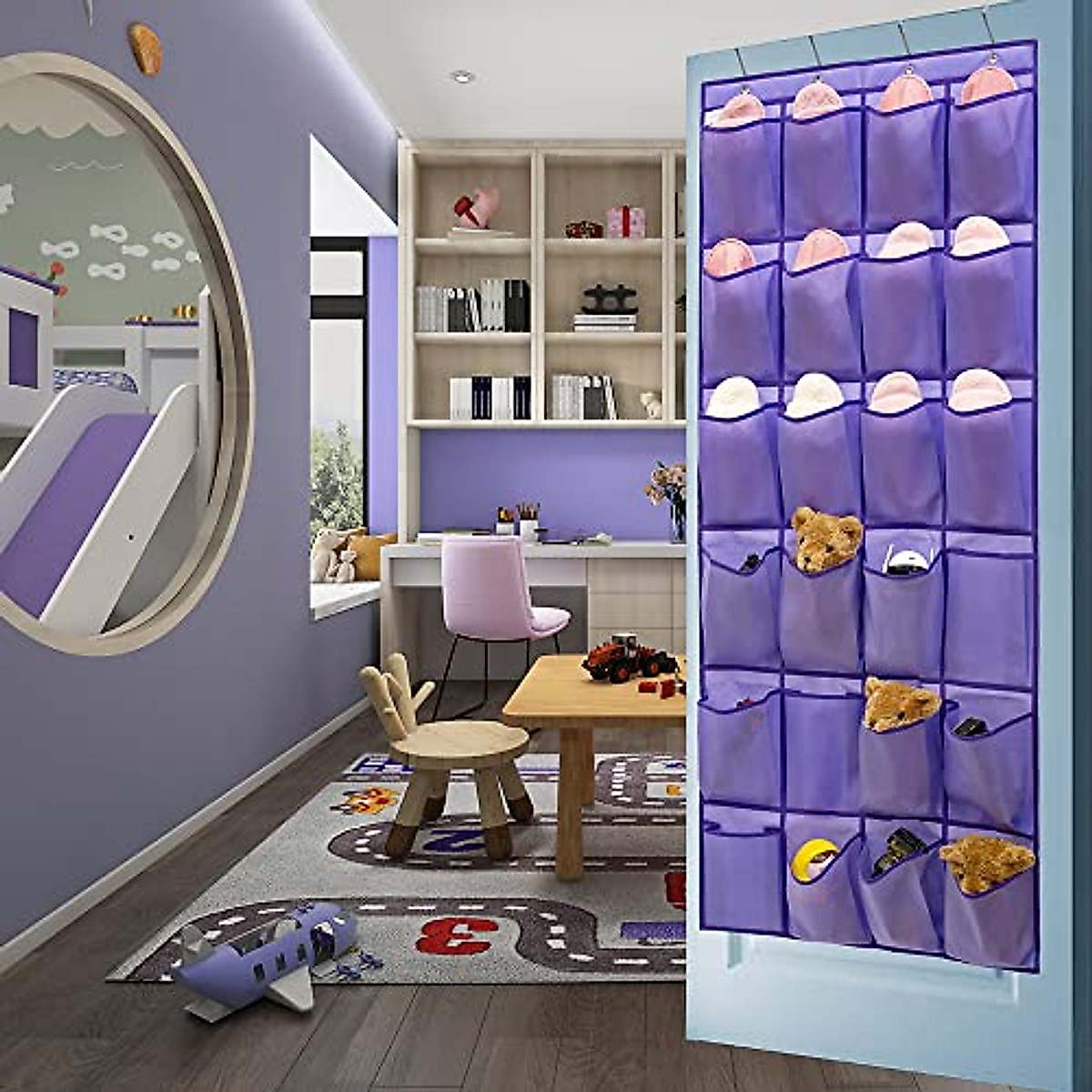 ANIZER Over The Door Hanging Shoe Organizer Shoe Rack Hanger 24 Large Fabric Pockets Holder with 4 Sturdy Hooks (PURPLE)