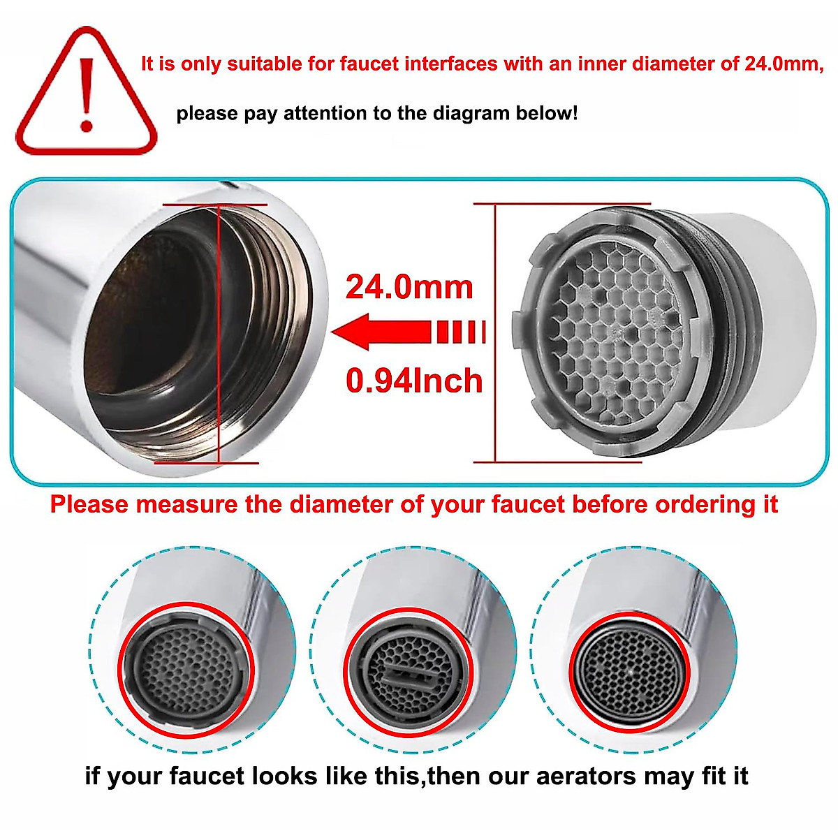 Sink aerator bathroom faucet aerator replacement Faucet Cache with Faucet Aerator Key Removal Tool 4PCS 24 mm, Water Saving Flow Restrictor Set Replacement Part for Bathroom or Kitchen,Male Threads
