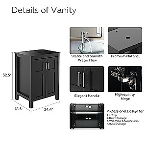 ARTETHYS 24 Inches Single Bathroom Vnaity Modern Pedestal Sink Bathroom Stand Cabinet Wood Black Bathroom Cabinet