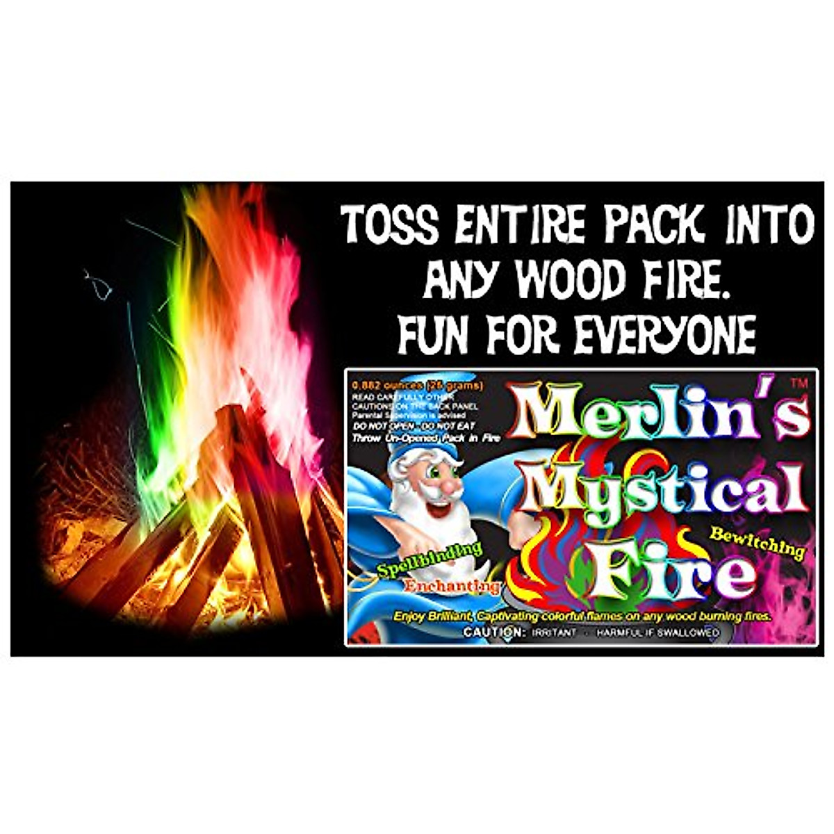 Mystical Fire Merlin’s Fire Colorant Vibrant Long-Lasting Pulsating Flame Color Changer for Indoor or Outdoor Use 0.882 oz Packets 25 Count Box