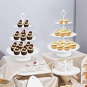 tchrules Cake Stands Set,Metal Dessert Table Display Stands, Tiered Cupcake Holder with Dessert Trays, Round Cake Stand Serving Plate for Party Wedding Birthday Celebration (White)