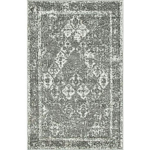 Unique Loom Rosso Collection Vintage, Traditional, Bohemian, Geometric, Distressed, Southwestern Area Rug, 4' 0" x 6' 0", Gray/Ivory
