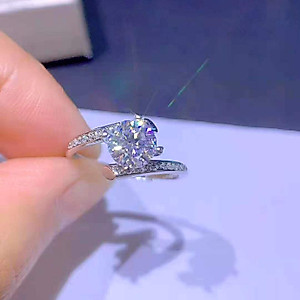 LZJ 1 Carat CZ Princess-Cut Round Opening Engagement Ring
