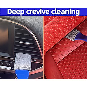 EVIISO 4 pcs Car Brushes for Detailing Interior,Double-Ended Brush and Cleaning Cloth,car Detail Crevice Care Removal Cleaning,Keyboard Cleaning Brush (Blue)