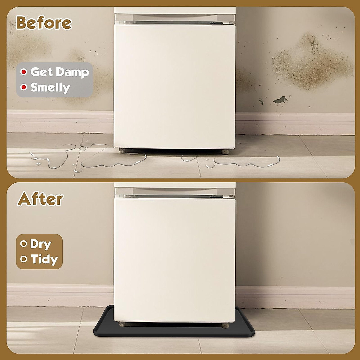 Mini Fridge Silicone Drip Mat with Raised Edges, 23.6" x 23.6" x 0.8" Silicone Floor Protectors for Mini Refrigerator Freezer, Wine Cabinet, Dishwashers, dryers and Other Appliances (Black)