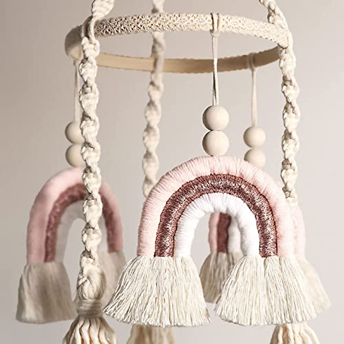 Baby Mobile for Crib - Rainbow Baby Mobile - Crib Mobile for Girls - Boho Crib Mobile - Boho Nursery Decor - Mobile for Bassinet, Pack N Play - Pink