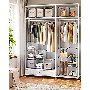 SONGMICS Cube Storage Organizer, Set of 16 Plastic Cubes, Book Shelf, Closet Organizers and Storage, Room Organization, Shelving for Bedroom Living Room, 12.2 x 48.4 x 48.4 Inches, White ULPC44L