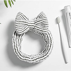Gangel Bow Wash Headbands Bowkont Make up Hair Bands Coral Velvet Cosmetic Hairwrap Stripe Soft Coral Fleece Head Scraf Headwrap Spa Shower Washing Face for Women(Pack of 1)