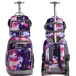 Tilami Rolling Backpack 19 inch with Lunch Bag Wheeled Laptop Backpack, Galaxy Purple