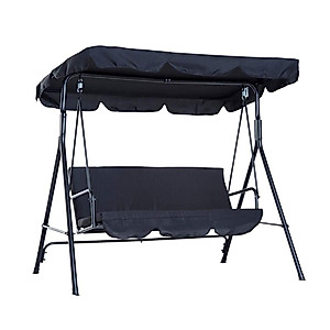 Swing Canopy Replacement, 77''X49'' Sun Shade Waterproof Swing Top Cover Garden Swing Top Canopy Cover for Outdoor Yard Park Porch Patio Furniture Awning Canopy Patio Furniture, Black