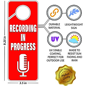 CLEVER SIGNS Recording in Progress - Please Do Not Disturb Sign, Door Knob Hanger 2 Pack, Double Sided, Ideal for Using in Any Room.